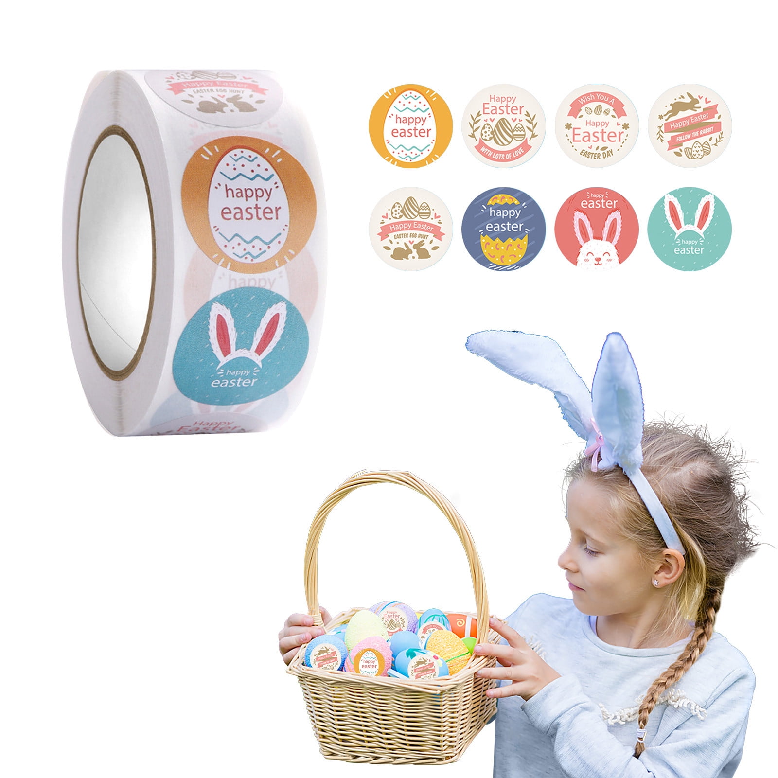 TERGAYEE 500 Pcs Easter Stickers Roll,Happy Easter Adhesive Decoration ...