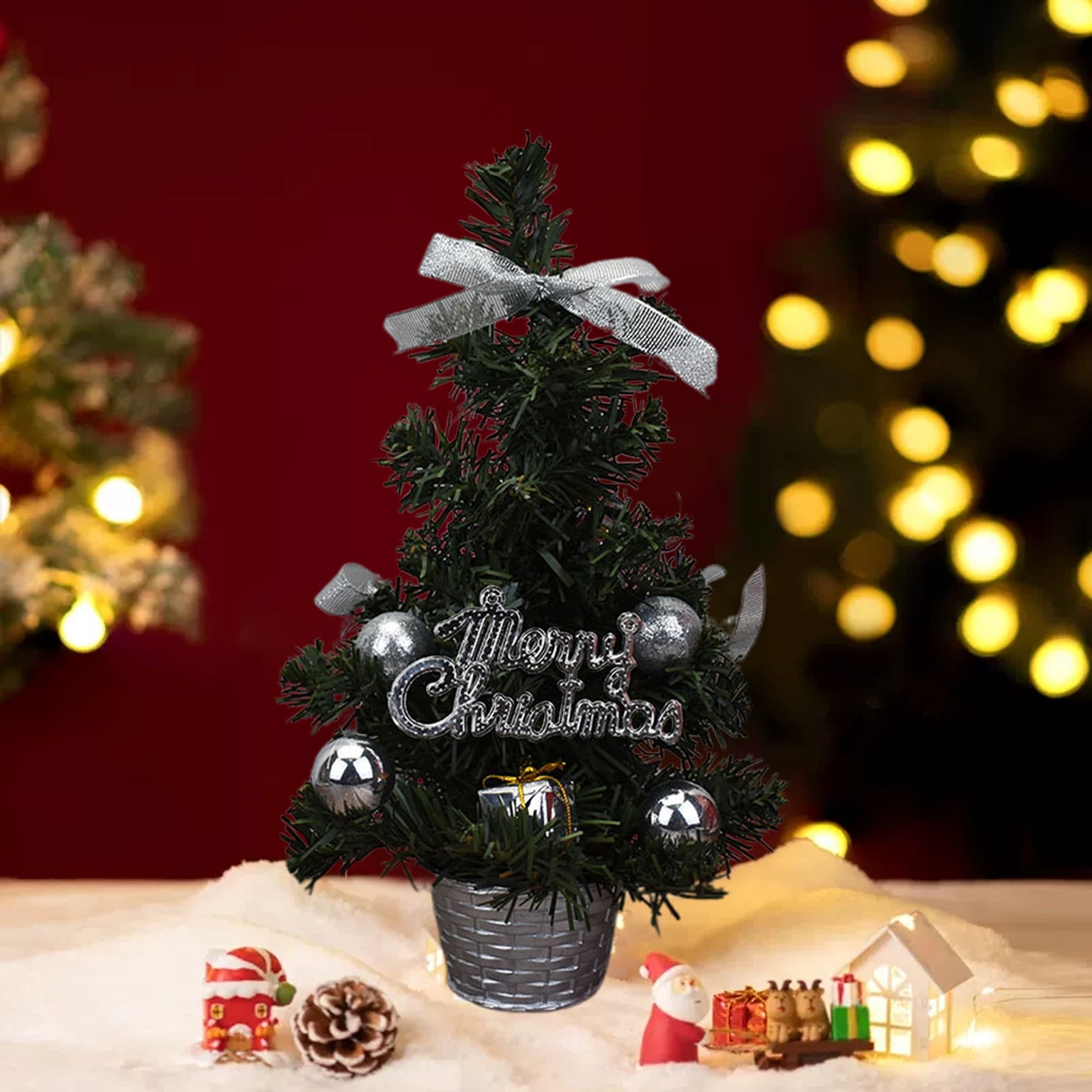 TERGAYEE Artificial Mini Christmas Trees with Sturdy Base, Tabletop ...