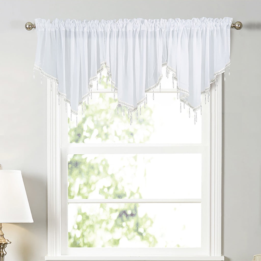 TERGAYEE Beaded Sheer Triangle Valance Curtains,Rod Pocket Farmhouse ...