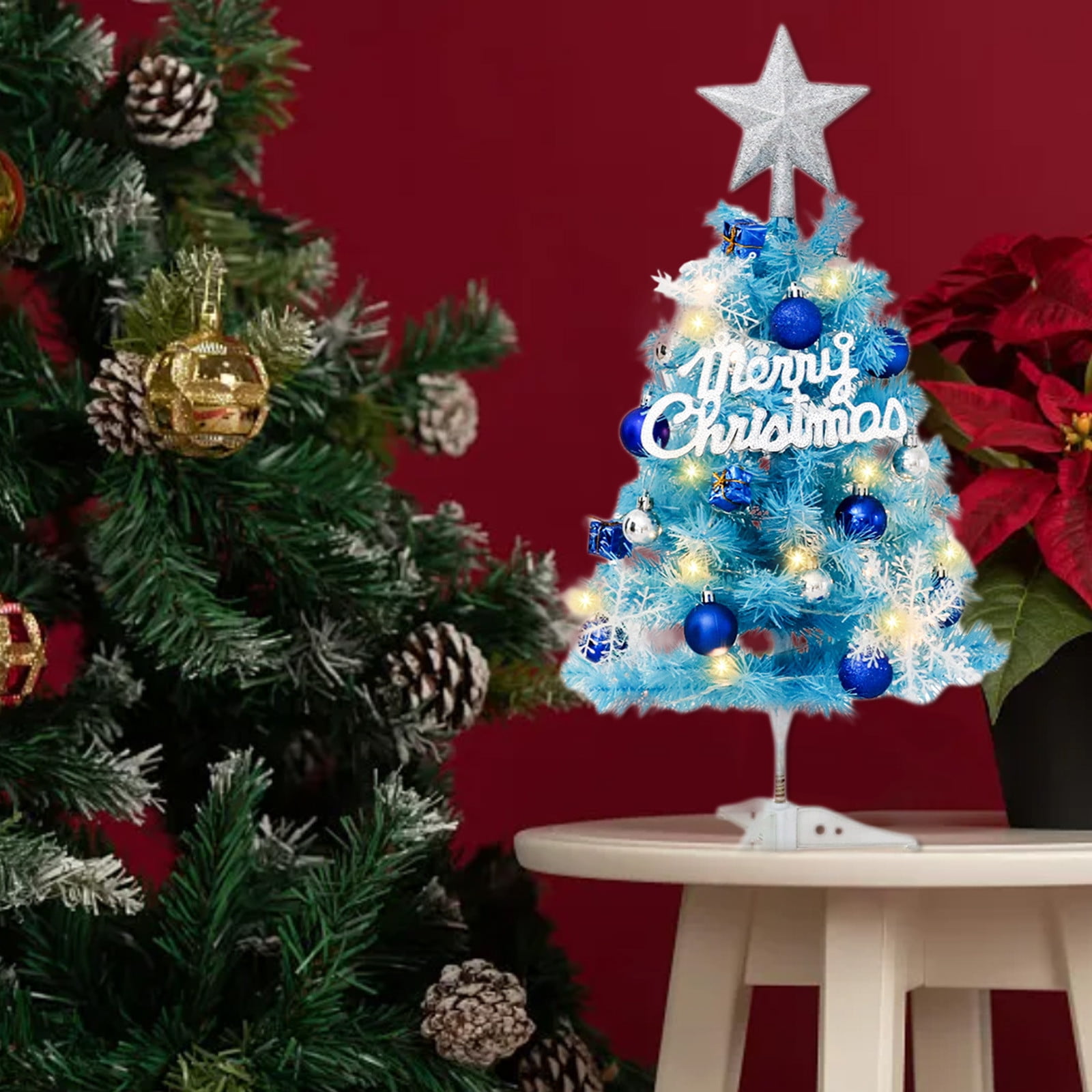 TERGAYEE Blue Mini Christmas Tree with Lights, Desktop Small Tree ...