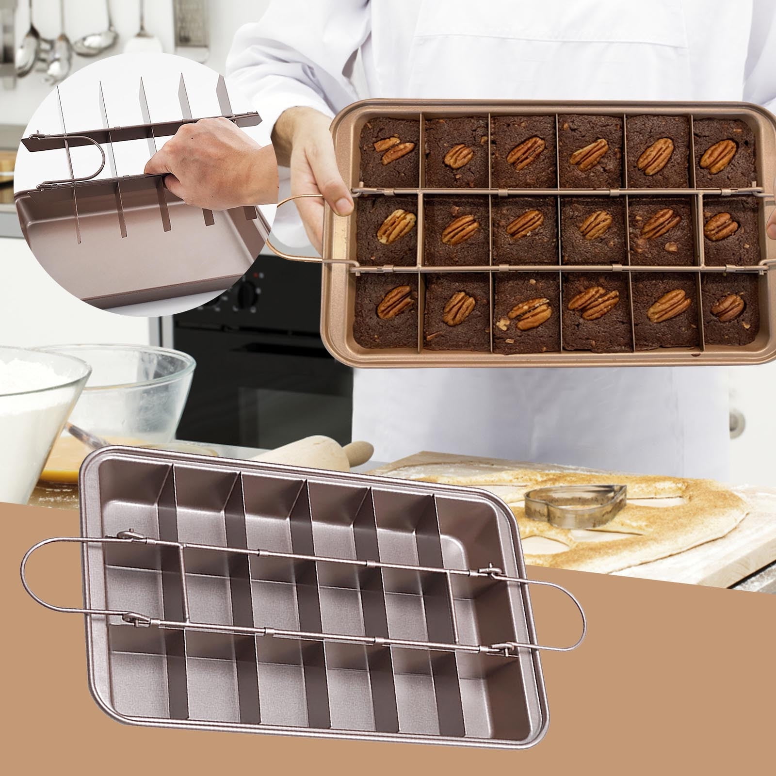 TERGAYEE Brownie Baking Tray,Non Stick Brownie Pans with Dividers ...