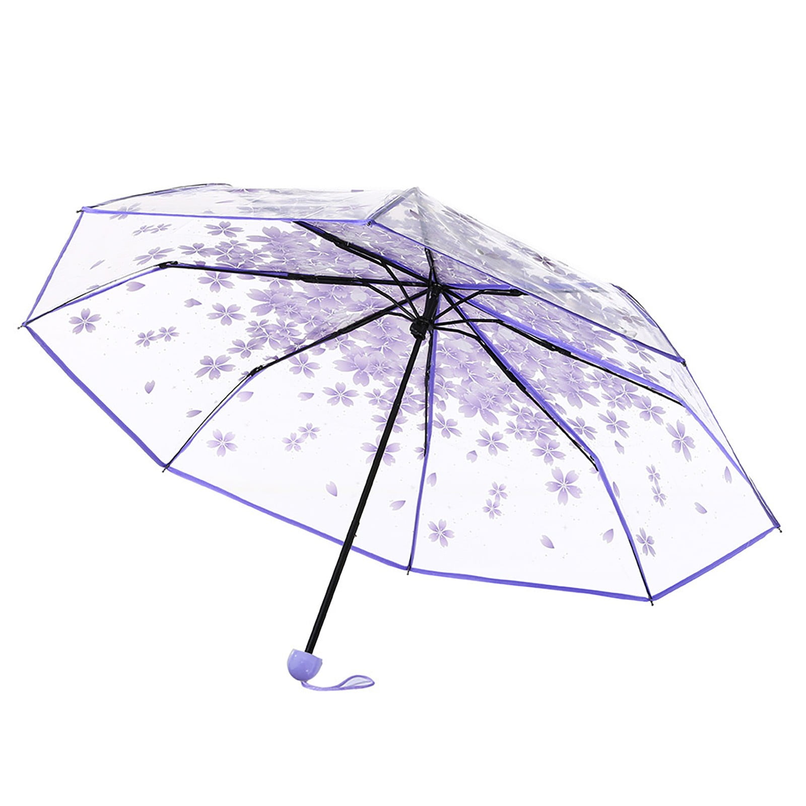 TERGAYEE Cherry Blossoms Umbrella,Transparent Folding Travel Umbrella,8 ...