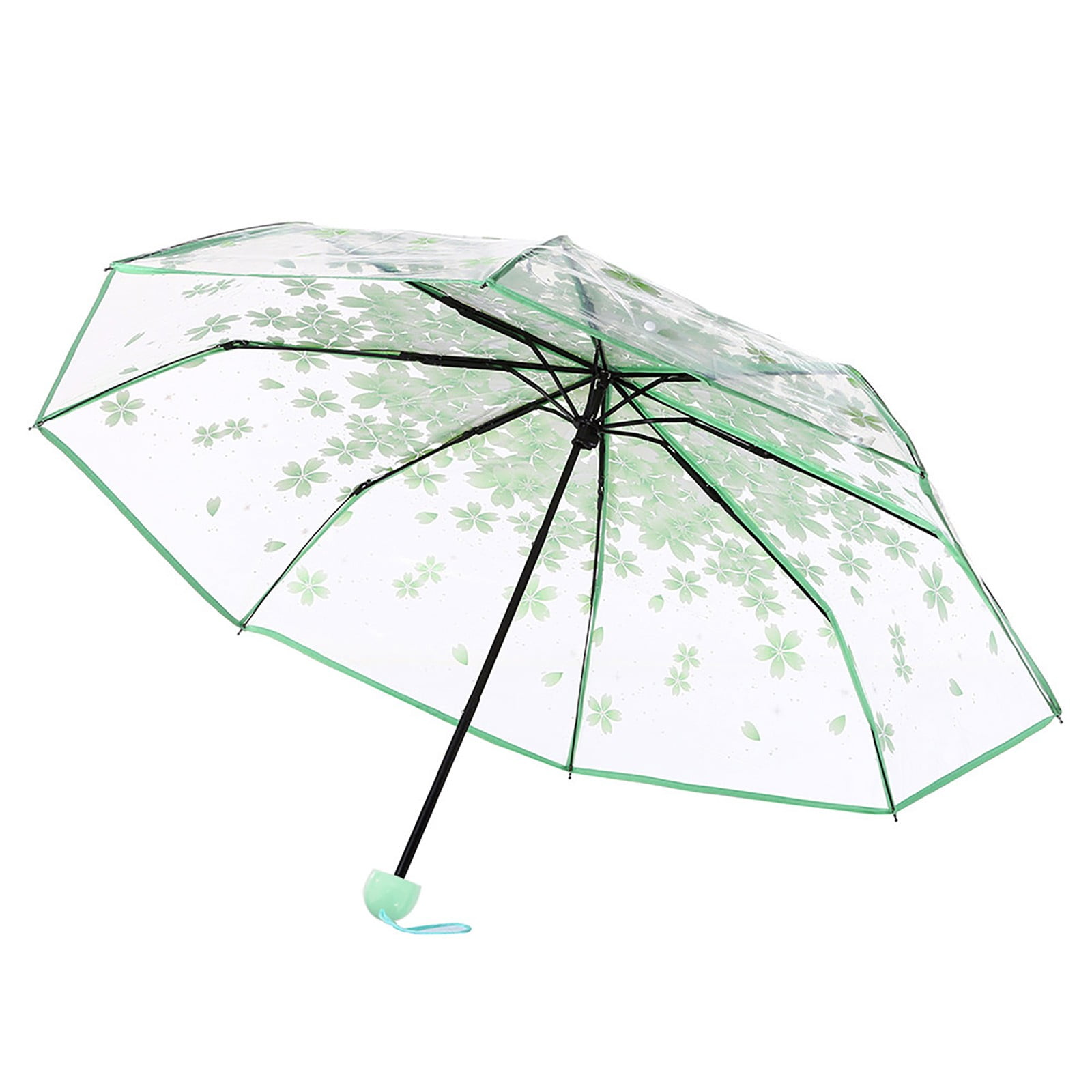 TERGAYEE Cherry Blossoms Umbrella,Transparent Folding Travel Umbrella,8 ...