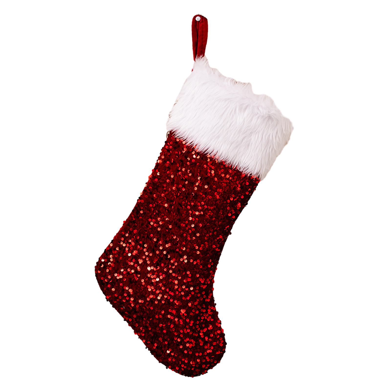TERGAYEE Christmas Stockings,With Glittery Spangles White Plush Cuff ...