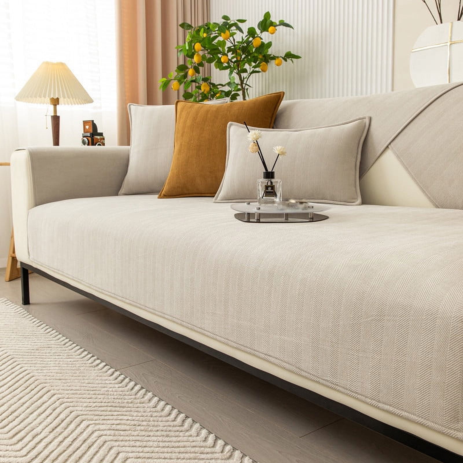 TERGAYEE Couch Cover,Herringbone Chenille Fabric Furniture Protector ...