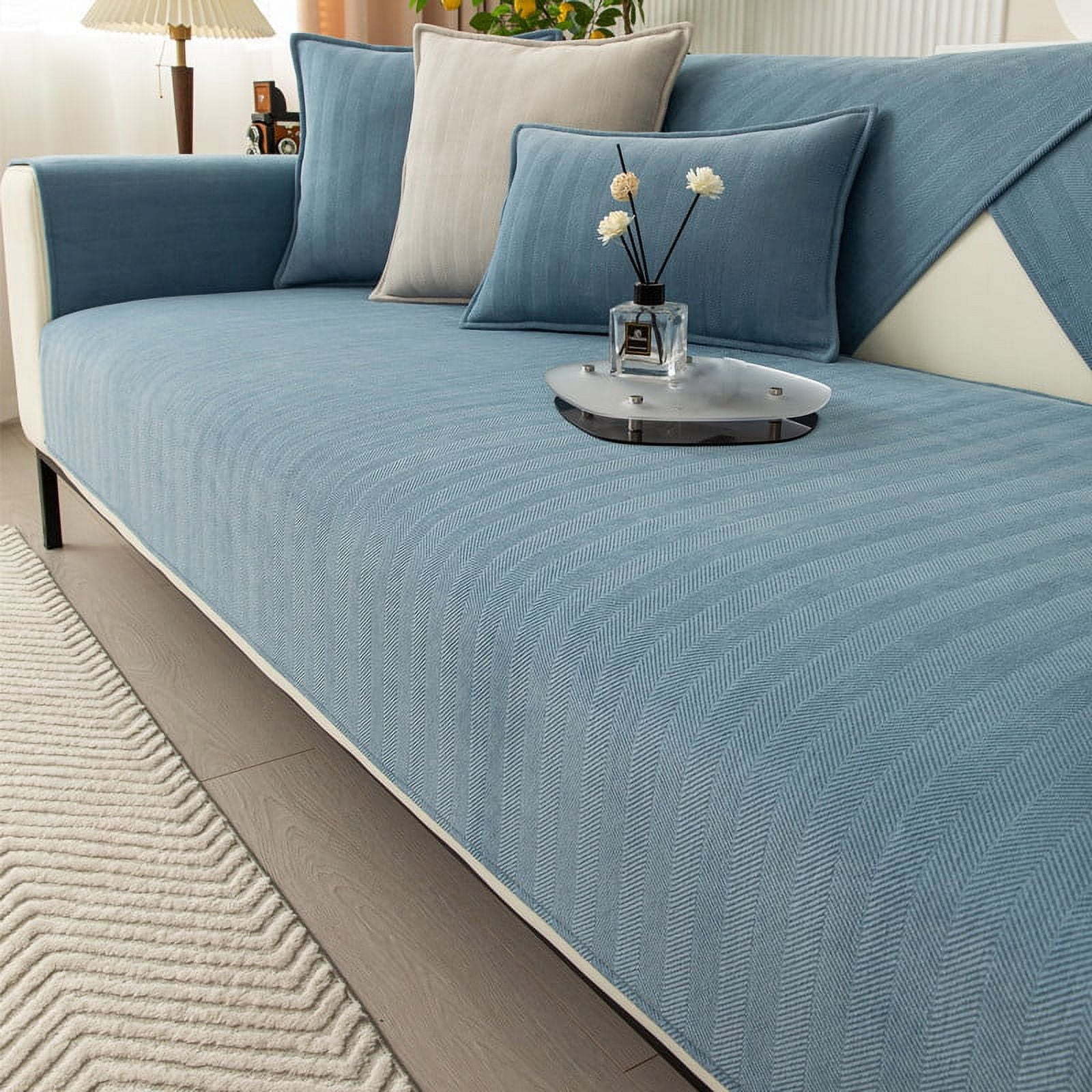 TERGAYEE Couch Cover,Herringbone Chenille Fabric Furniture Protector ...