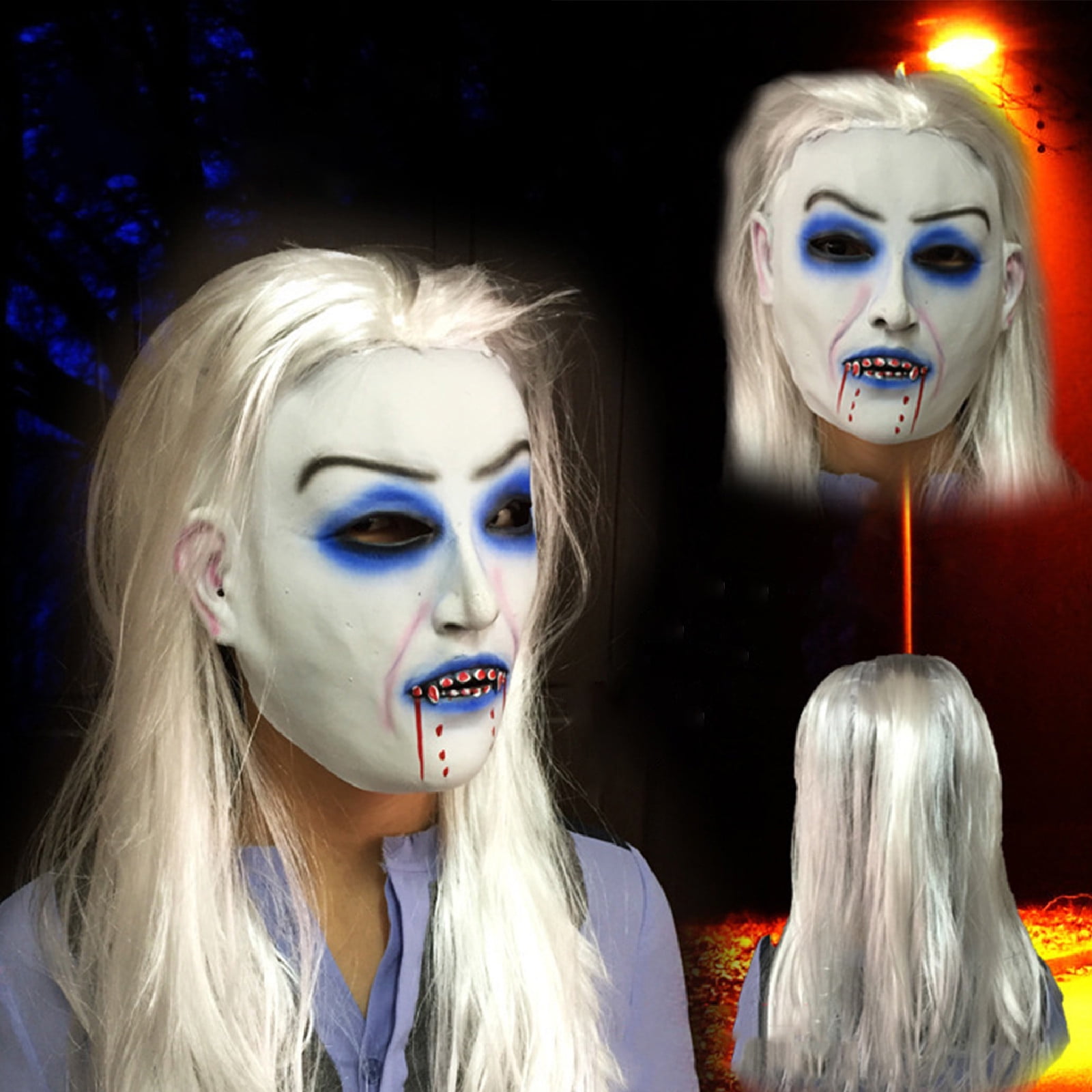 TERGAYEE Creepy Halloween Mask With Hair,Horror Devil Mask Scary Mask ...