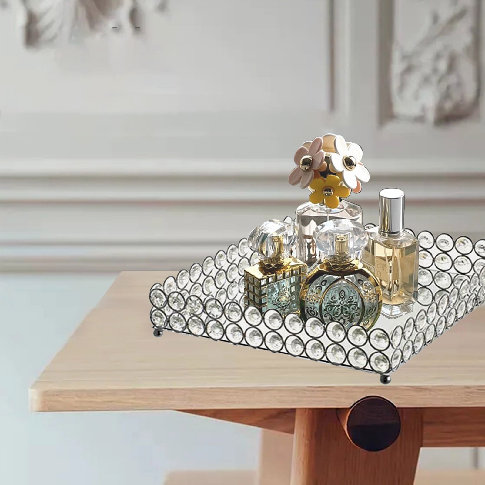 TERGAYEE Desk Decor Crystal Vanity Makeup Tray Sparkly Bling Jewelry ...