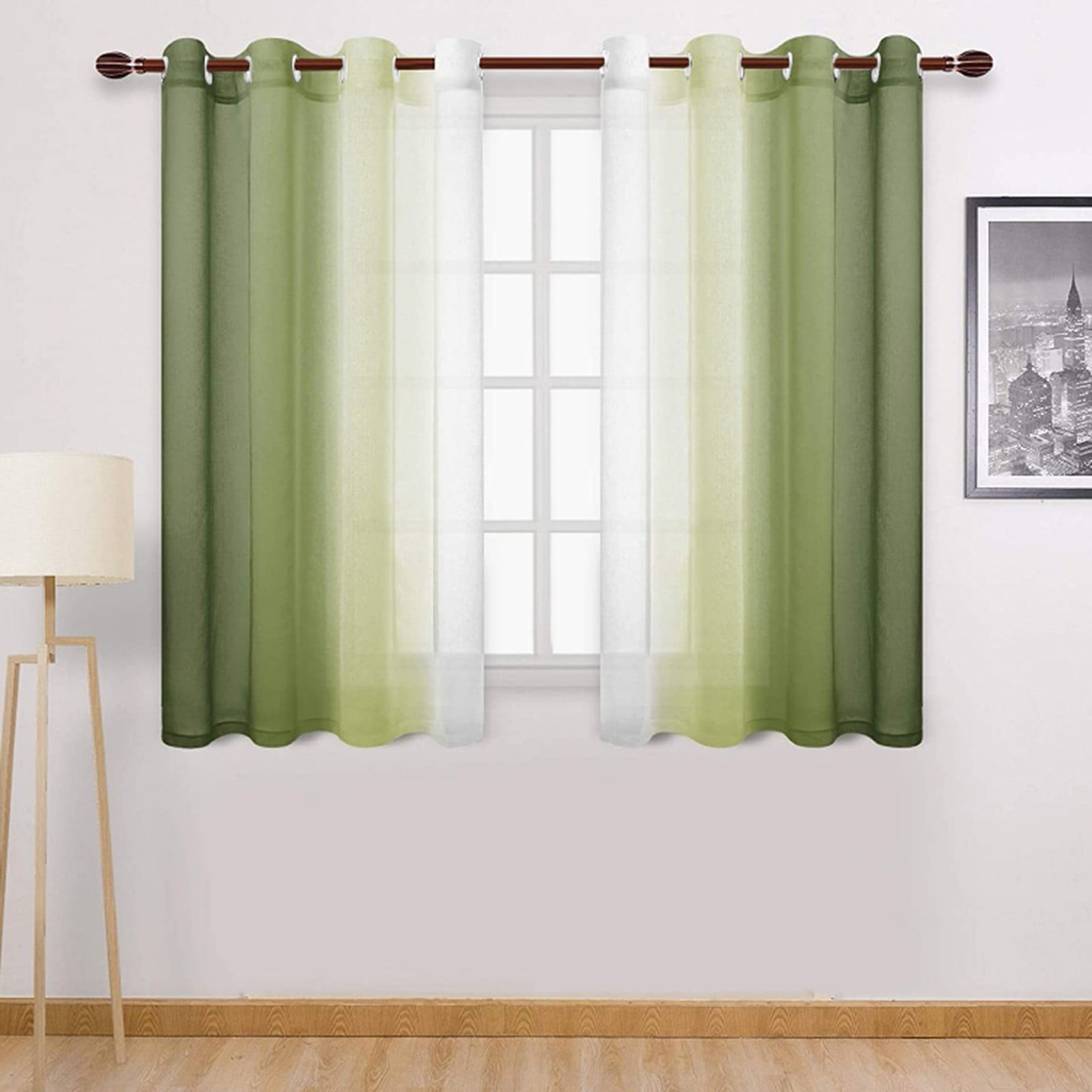 TERGAYEE Faux Linen Sheer Curtains,Gradient Semi Voile Grommet Top ...