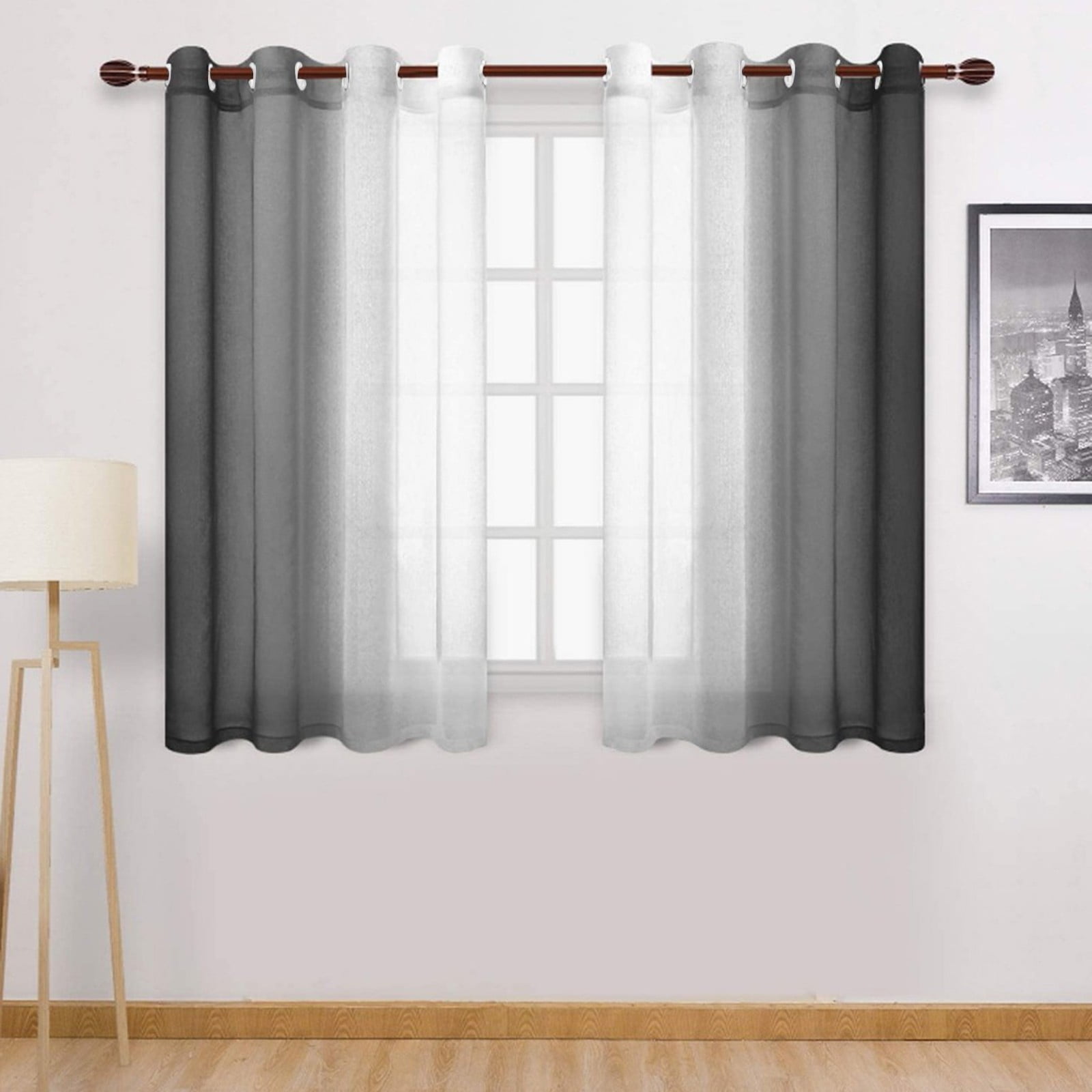 TERGAYEE Faux Linen Sheer Curtains,Gradient Semi Voile Grommet Top ...