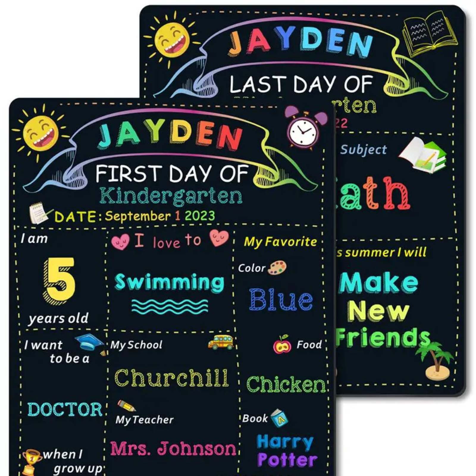 TERGAYEE First & Last Day of Chalkboard,Double Sided Back to Board Sign ...