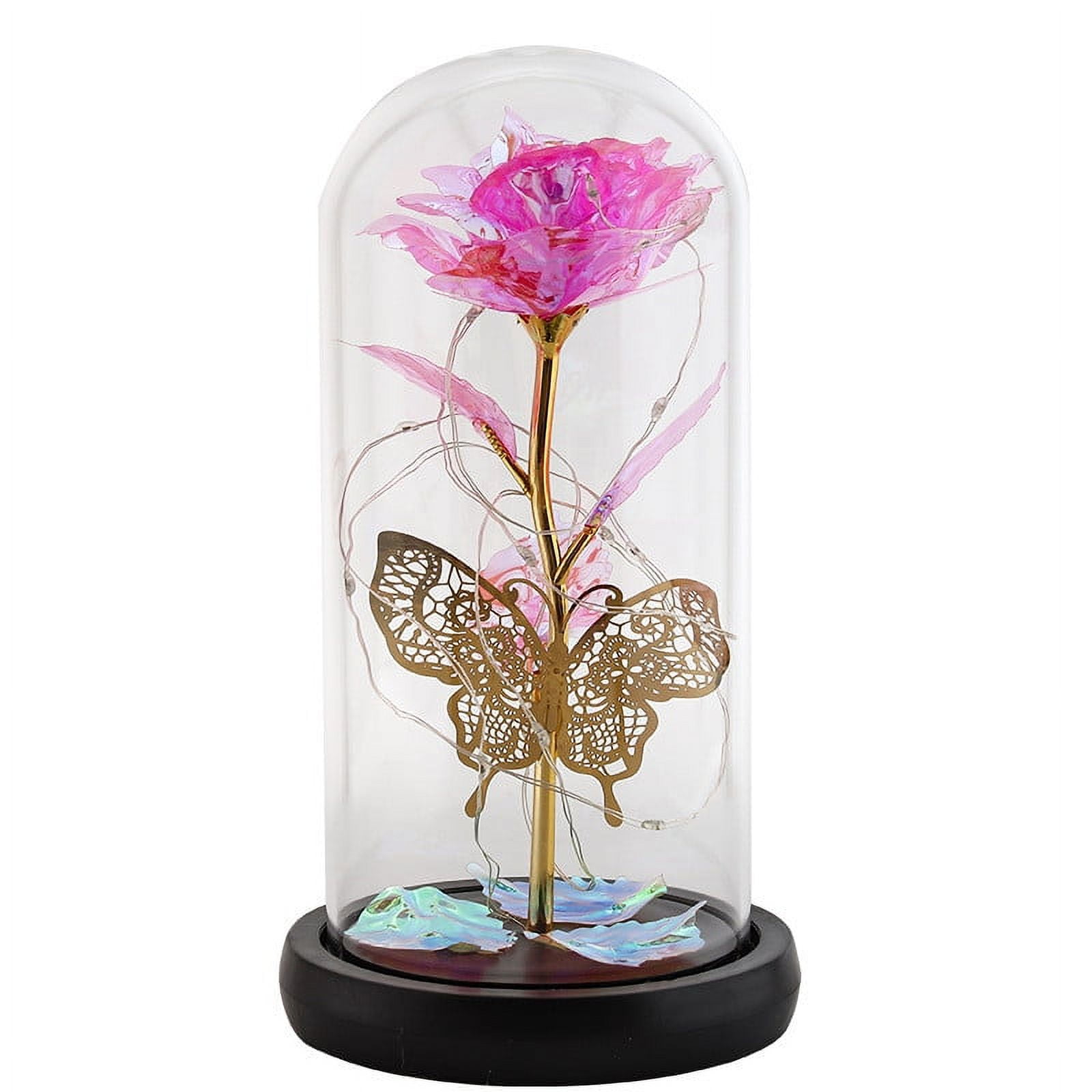 TERGAYEE Galaxy Rose,Flowers Butterfly Glass Dome Eternal Colorful ...