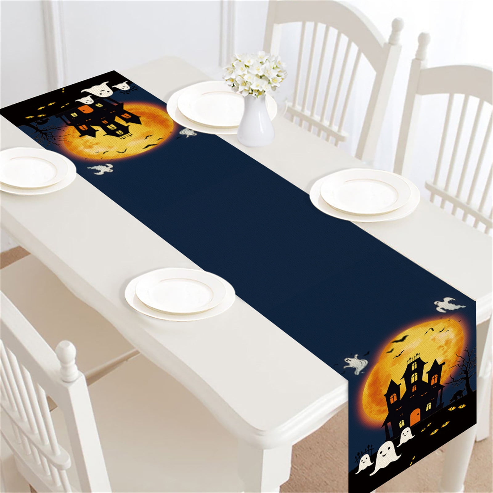 TERGAYEE Halloween Table Runner,Faux Burlap Halloween Decor Indoor for ...