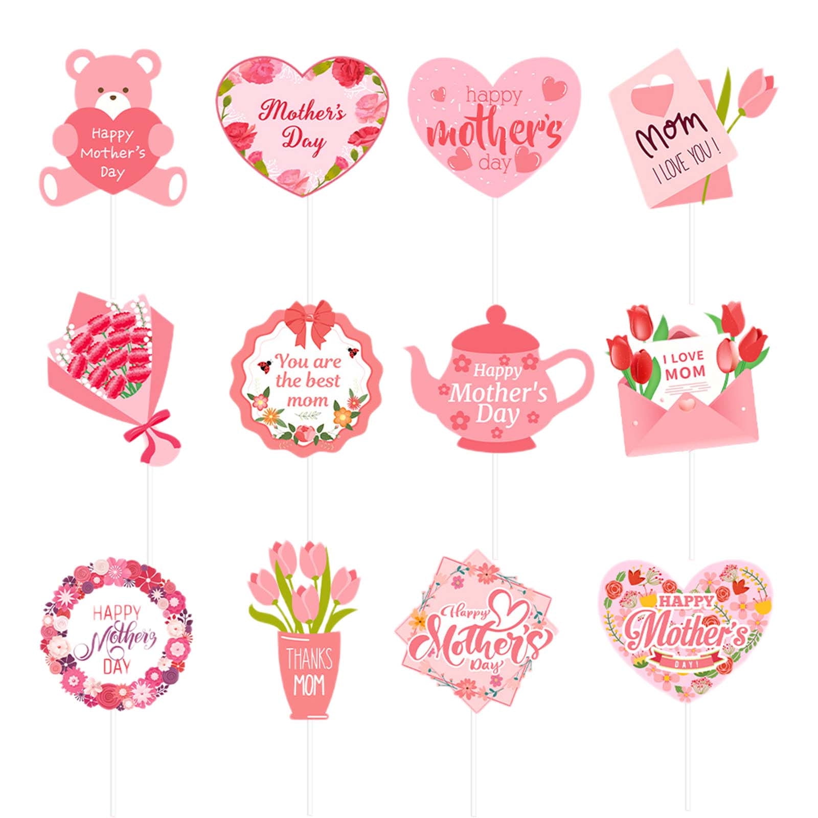 TERGAYEE Happy Mother’s Day Cupcake Toppers Decorations,12pcs Mothers ...