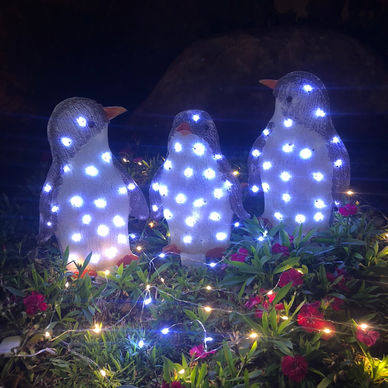TERGAYEE Lighted Penguin Christmas Outdoor Yard Decorations, Glittered ...