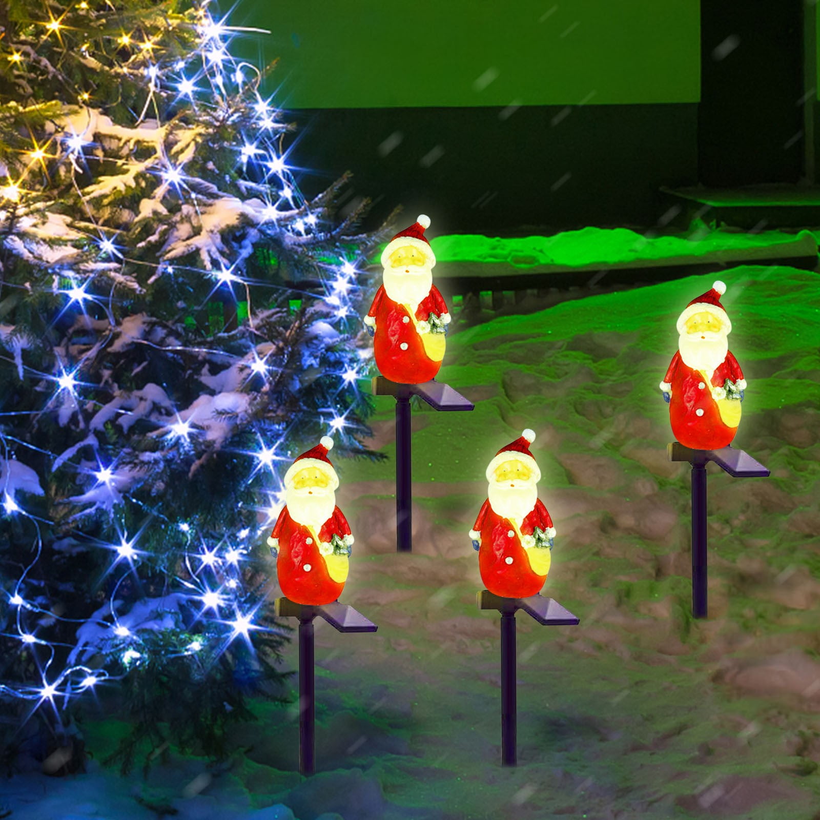 TERGAYEE Outdoor Lights New Solar Santa Resin Courtyard Lamp Holiday ...