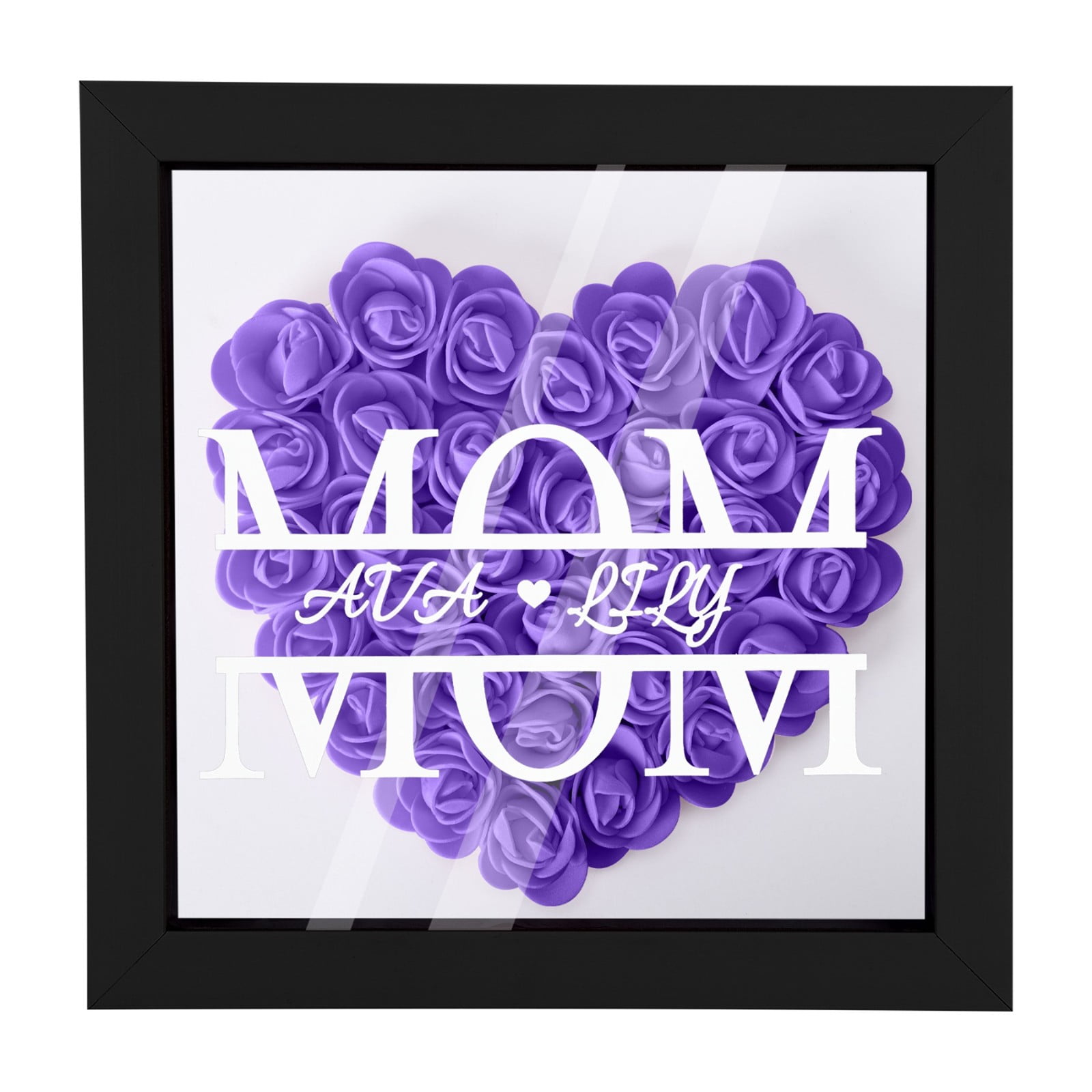 TERGAYEE Personalized Mom Flower Shadow Box,Heart Shaped Rose Flower ...