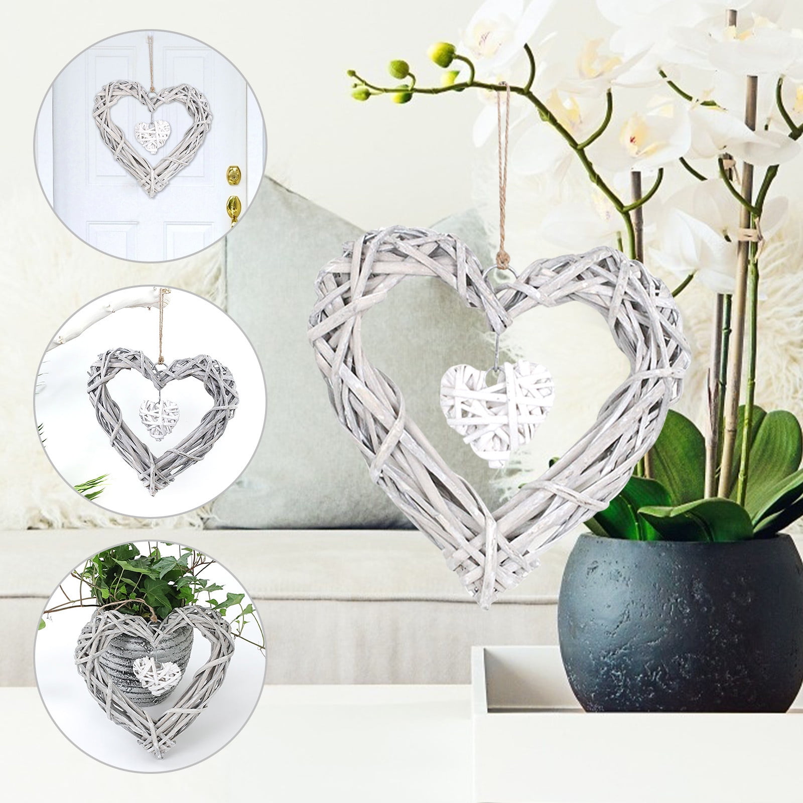 TERGAYEE Rattan Hearts Wall Hanging Decoration,Heart Shape Wicker ...
