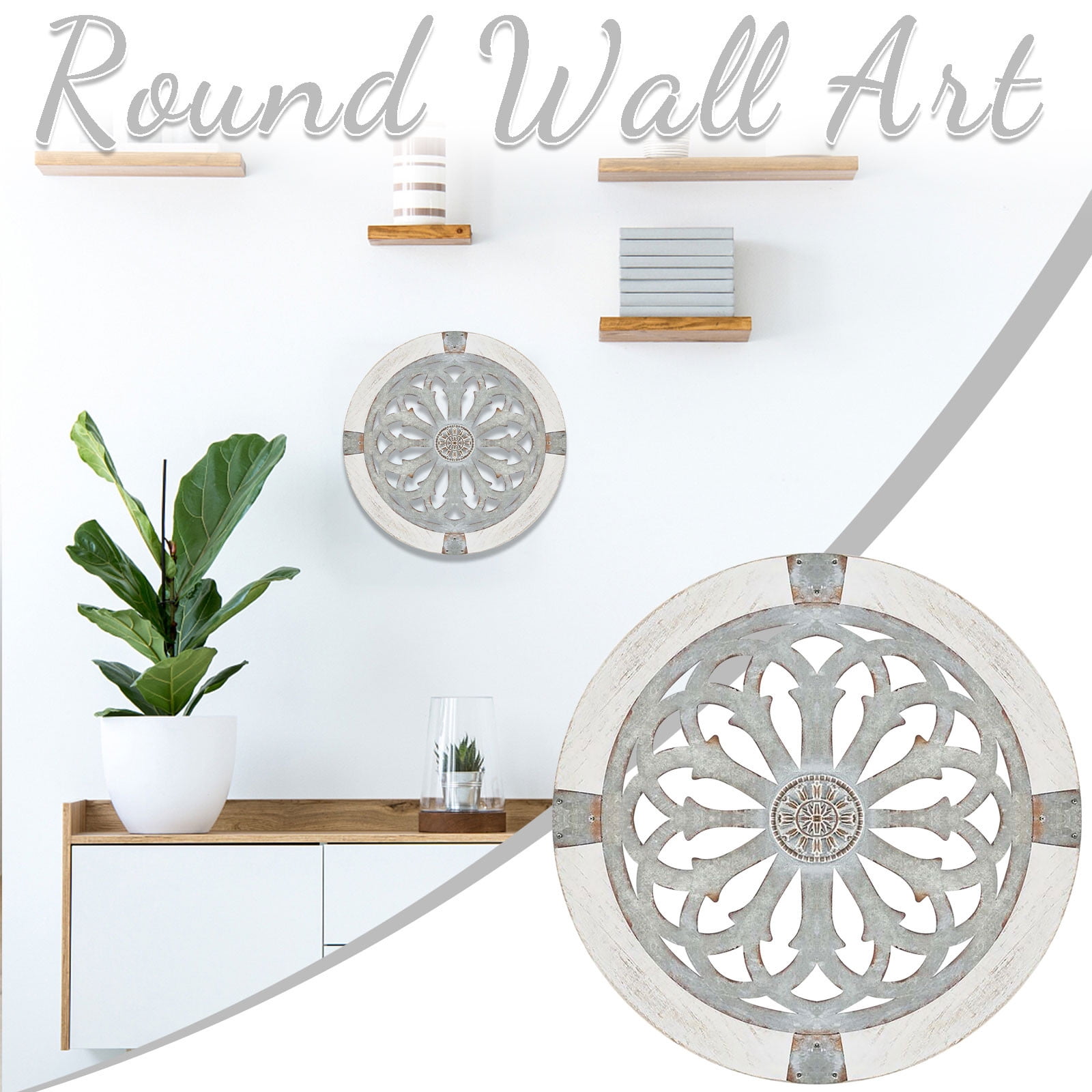 TERGAYEE Round Wall Art Decorations,Thicken Farmhouse Wall Decor Rustic ...