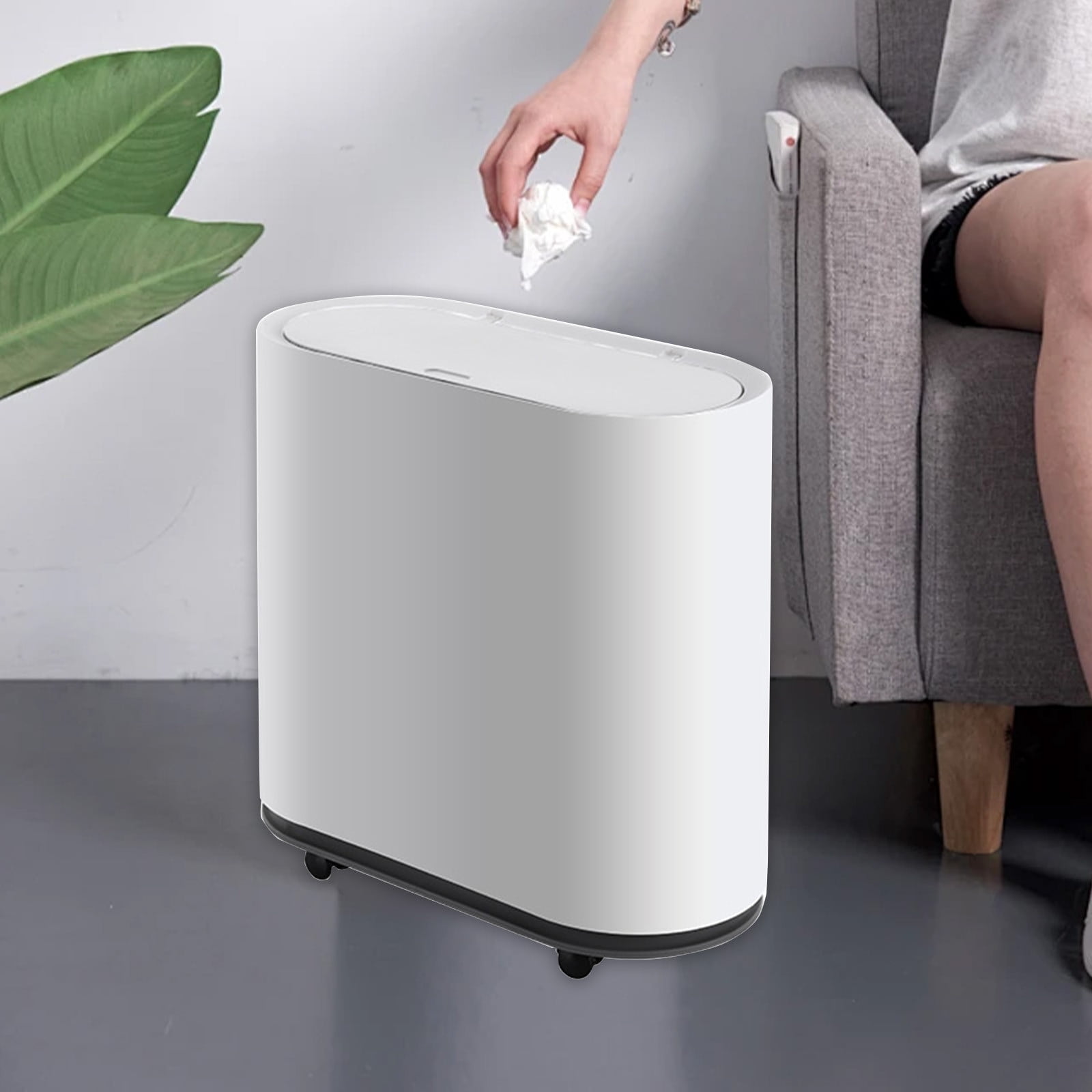 TERGAYEE Trash Can 10 Liter Push To Open Lid Plastic Double Layer Waste ...