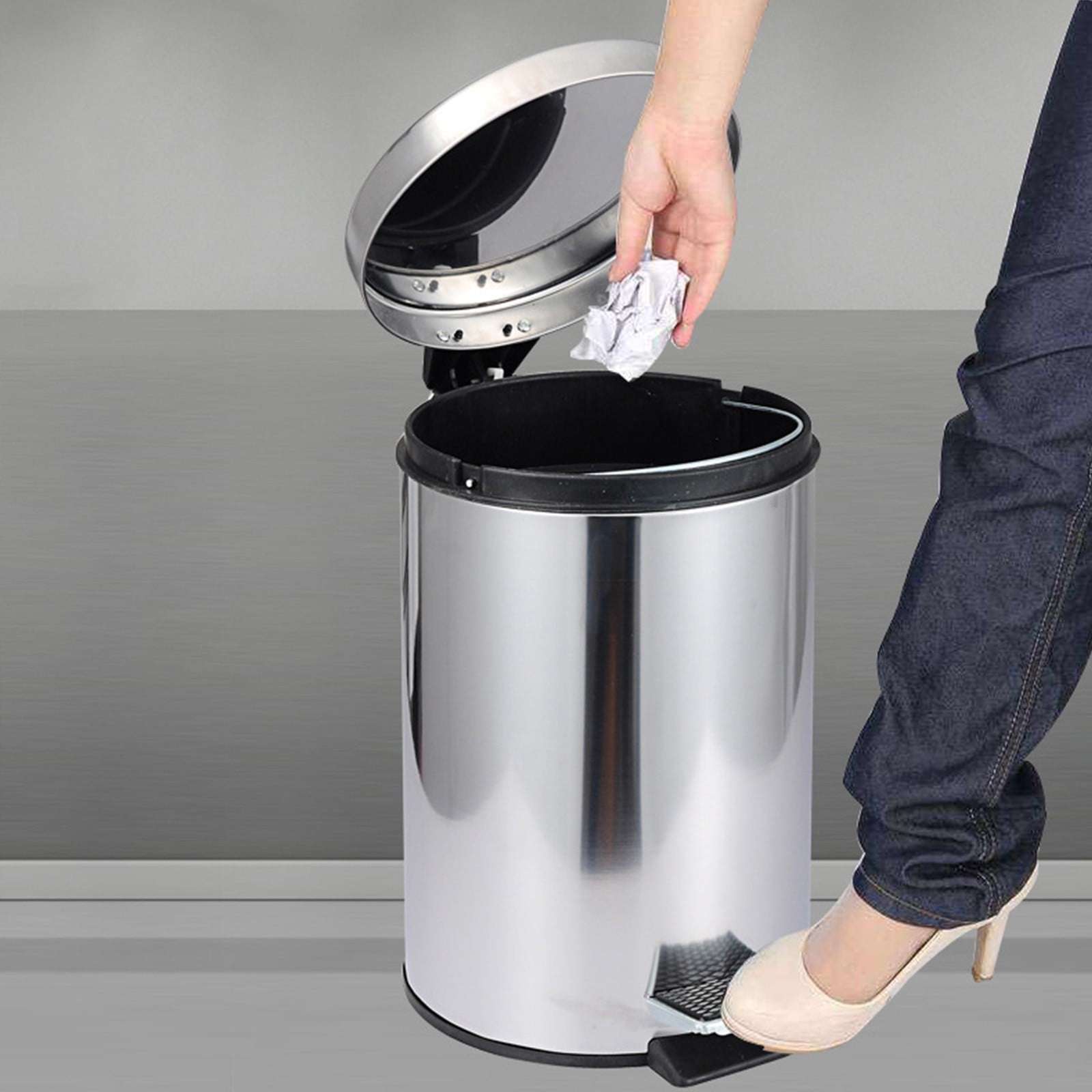 TERGAYEE Trash Can Stainless Steel Garbage Can Sealed Bottom Closed 12L ...