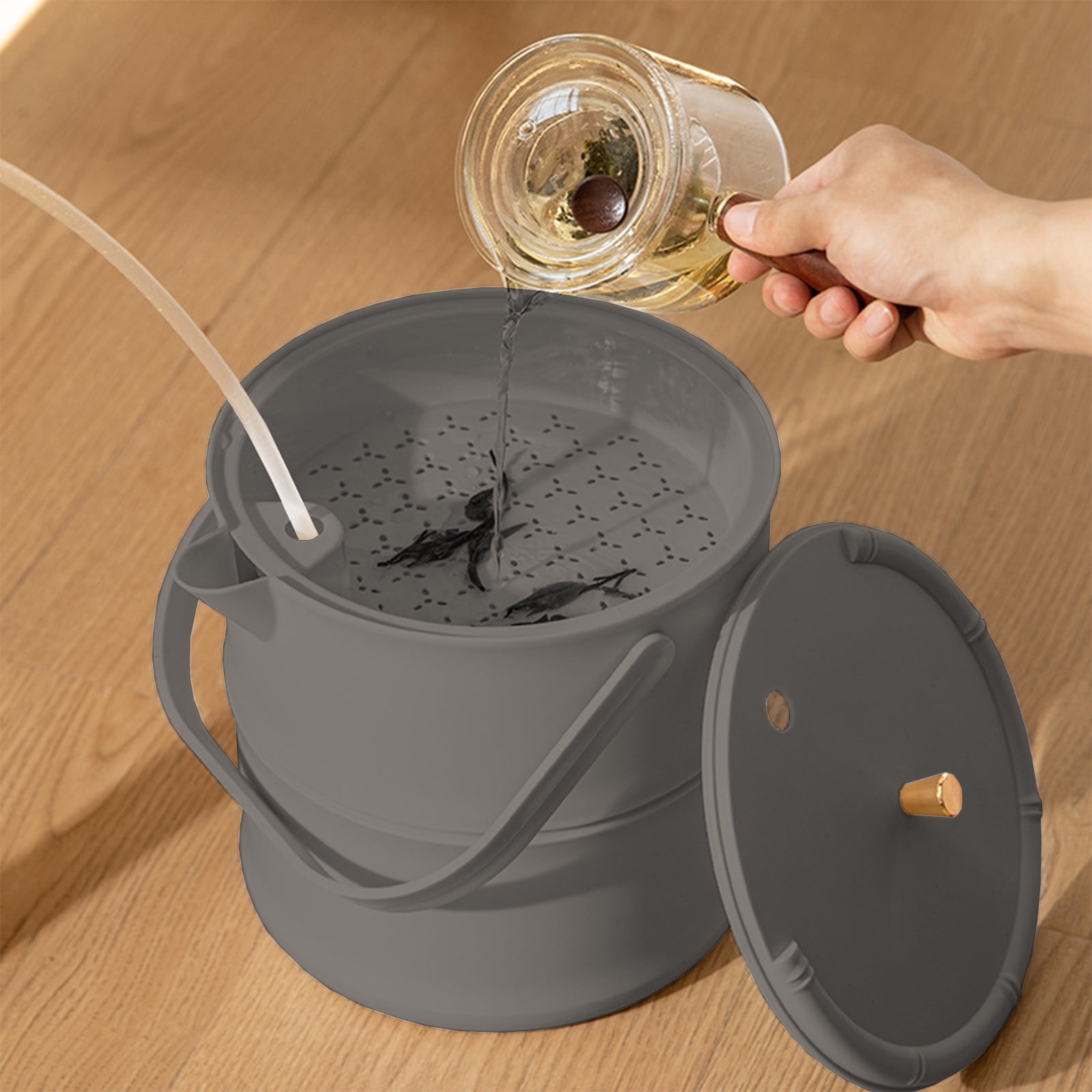 TERGAYEE Trash Can Tea Bucket Tea Table Tea Tray Waste Water Bucket ...