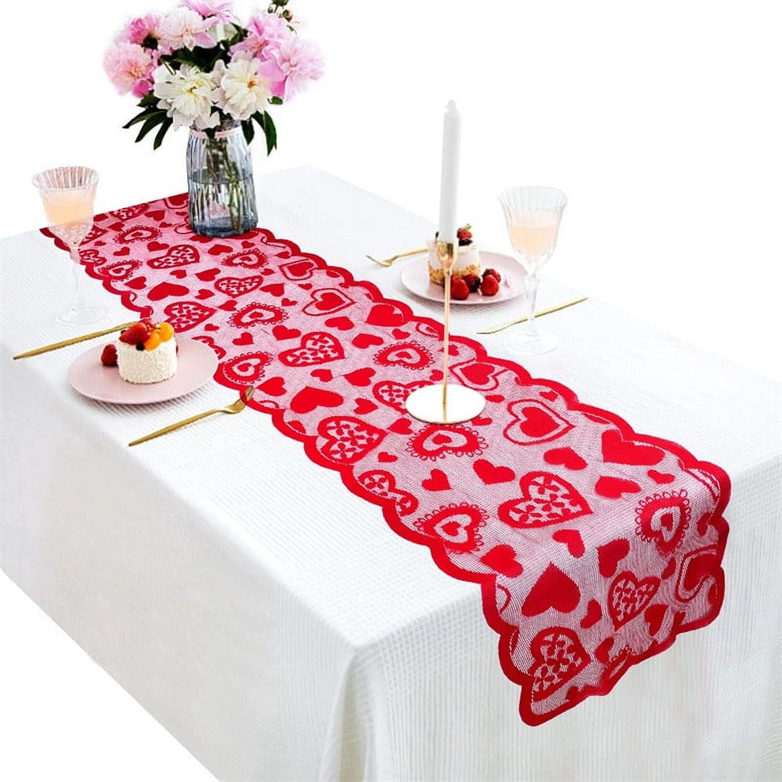 TERGAYEE Valentine's Day Table Runner,13*72in Red Lace Table Runner for ...