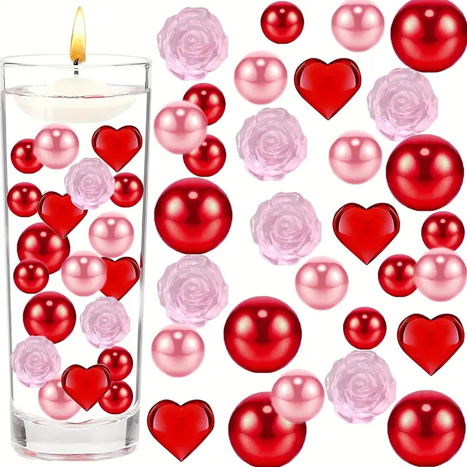 TERGAYEE Valentine's Day Wedding Vase Filler,Heart Pearls Water Gels ...