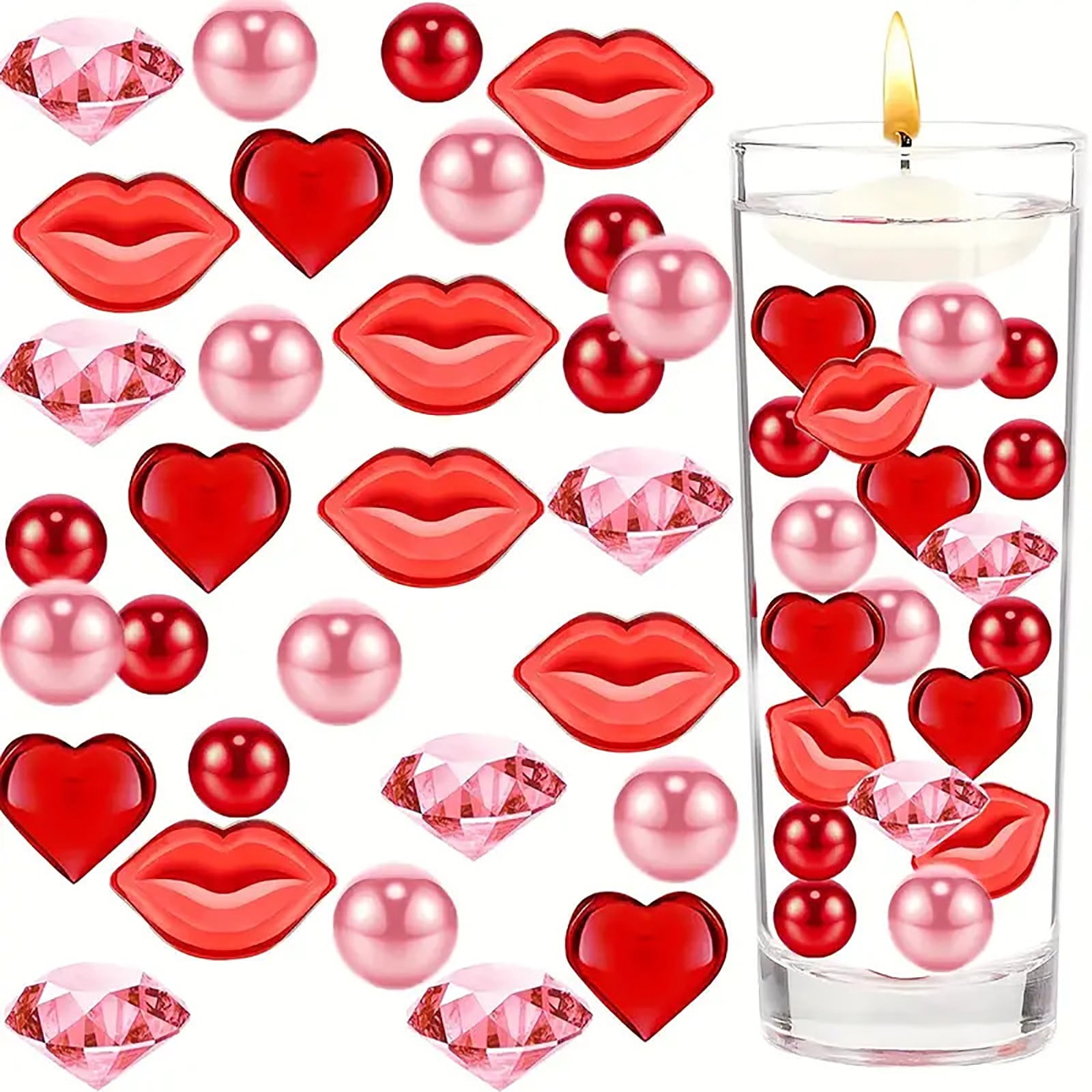 TERGAYEE Valentine's Day Wedding Vase Filler,Heart Pearls Water Gels ...