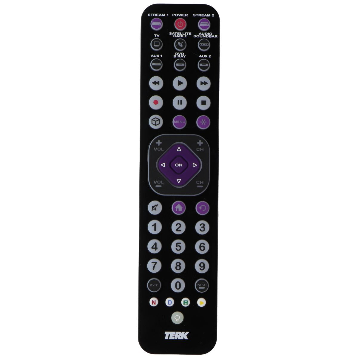 Pre-Owned TERK - Rechargeable 8-Device Backlit Universal Remote - Black ...