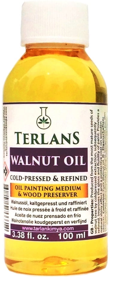 TERLANS Anatolian Walnut Oil Refined, 3.38 fl oz (100 ml) Natural Oil Painting Medium & Wood ...