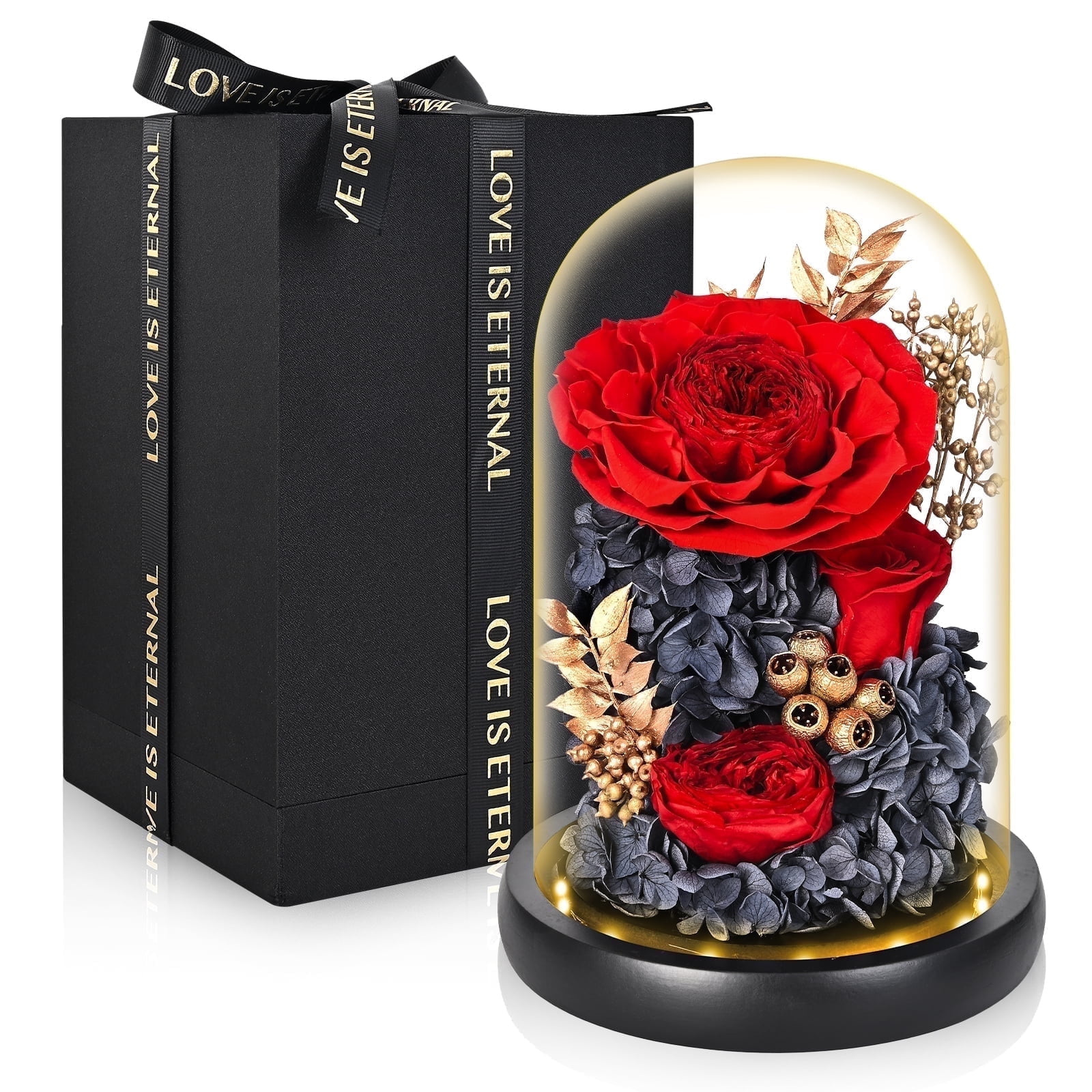 TERRALYX Preserved Roses In Glass Dome,Eternal Rose & Peony With Led ...