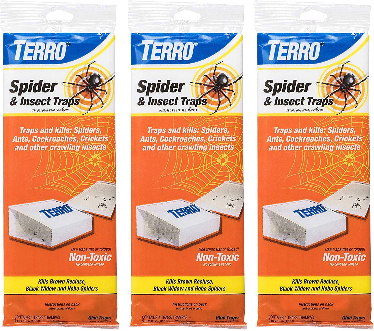 TERRO, Spider and Insect Trap, 12 traps, 3pk foldable sticky trap ...