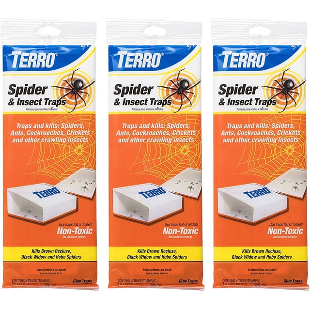 TERRO Indoor Spider & Insect Trap - 3 Pack, 12 Pesticide-Free Traps ...