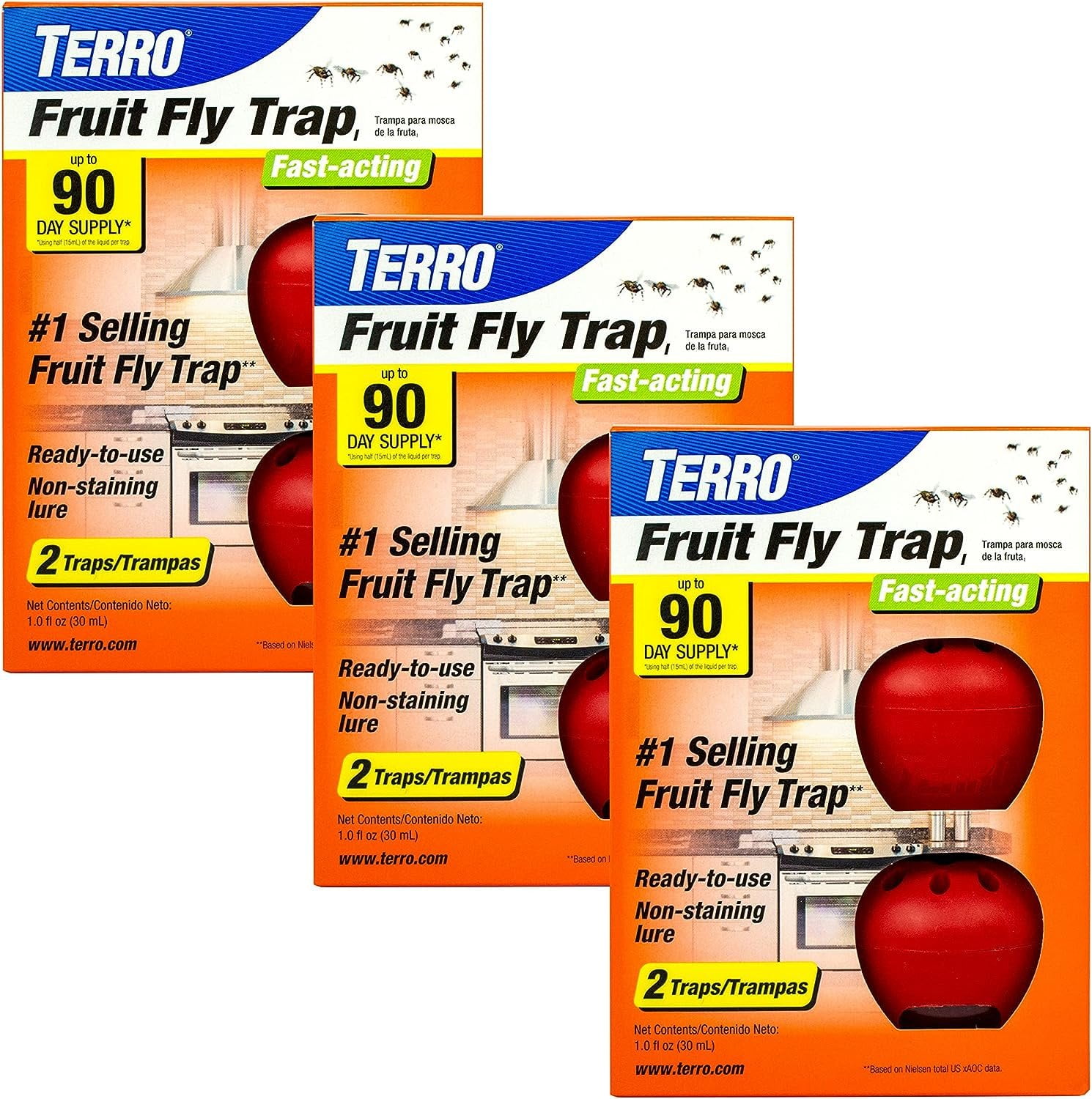 TERRO Indoor Fruit Fly Trap, Liquid Apple Attractant, 6 Traps + 270 Day ...