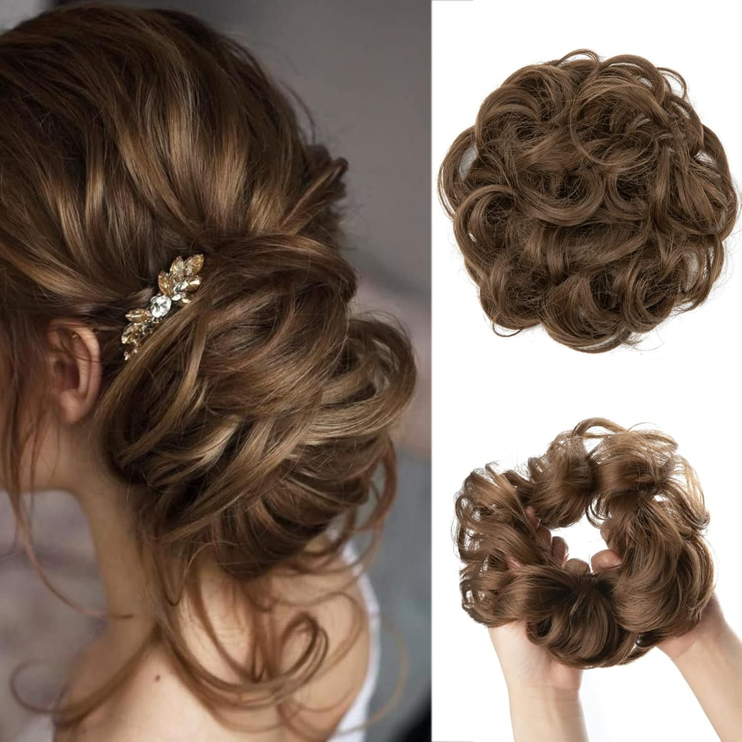 TESOON Ponytail Extension Human Hair, Curly Messy Bun Hair Piece ...