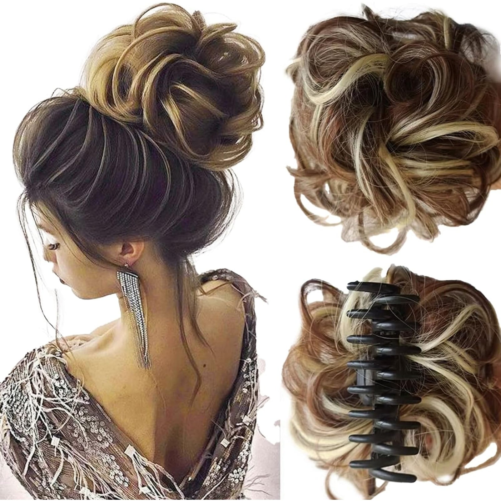 TESOON Synthetic Chignon Messy Bun Claw Clip in Hair Piece Wavy Curly ...