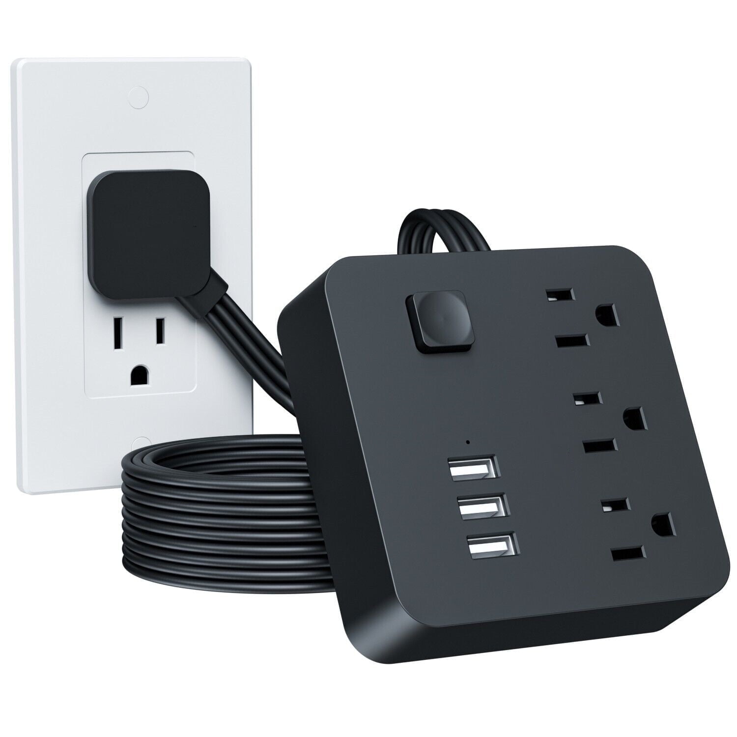 6 in 1 Flat Plug Power Strip with 3 USB Extension Cord Ultra Thin 5Ft ...