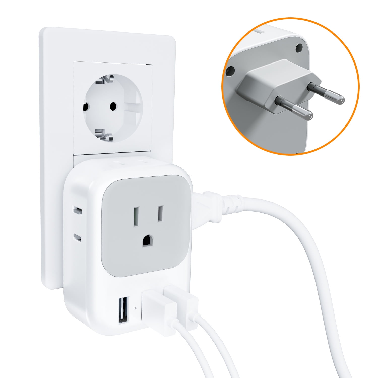 TESSAN European Travel Plug Adapter with USB, 4 Outlets & 3 Ports, Type ...