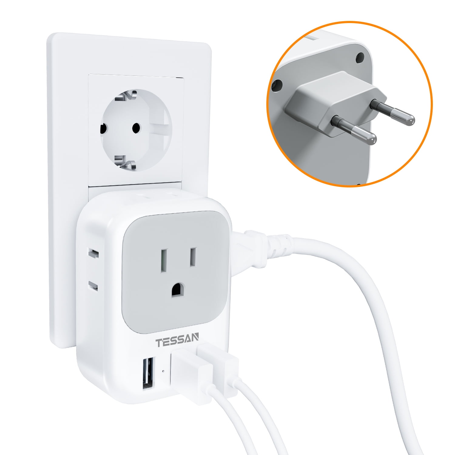 TESSAN European Travel Plug Adapter with USB,EU Plug Adapter 4 AC ...