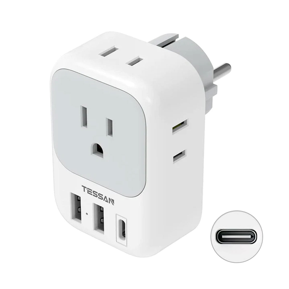 TESSAN Multi Adapter Plug with USB A & C Charging for US to EU, Spain ...