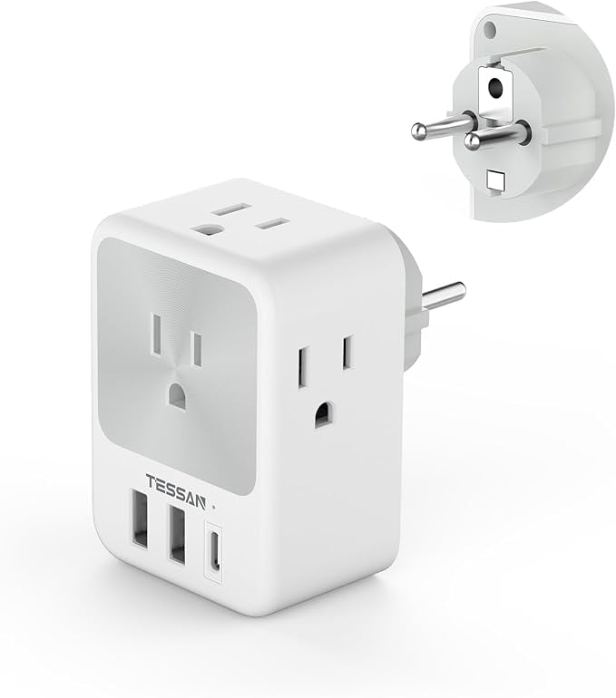 TESSAN Germany France Travel Power Adapter, Schuko Plug Adaptor with 4 ...