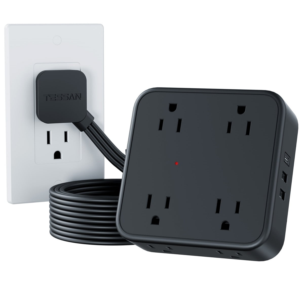 Surge Protector Flat Plug Power Strip,8 Outlets and 3 USB(1 USB C Port ...