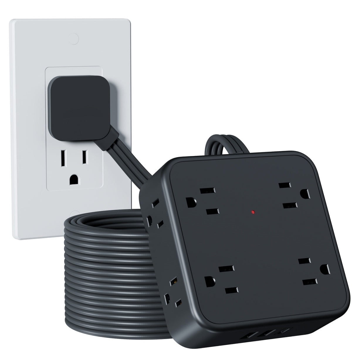 Flat Power Strip Surge Protector 8AC Outlets with 3 USB Ports, 10ft ...