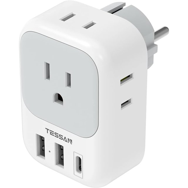 TESSAN Type E F Plug Adapter, Germany France Power Adapter with 3 USB ...