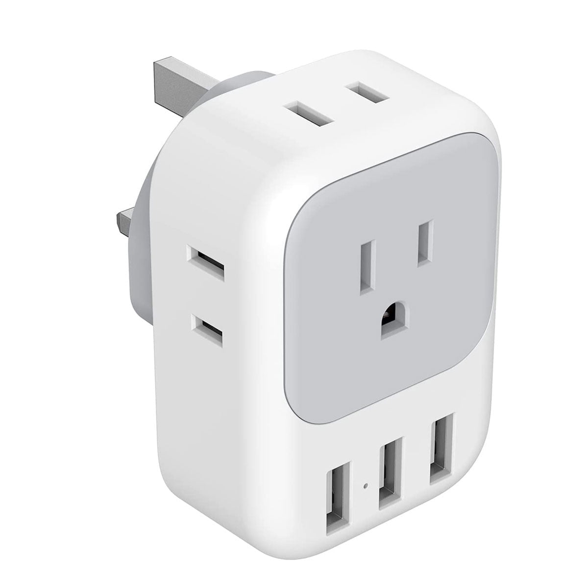 TESSAN Type G Electric Grounded Adaptor, 4 Outlets 3 USB Charger, 3250W ...