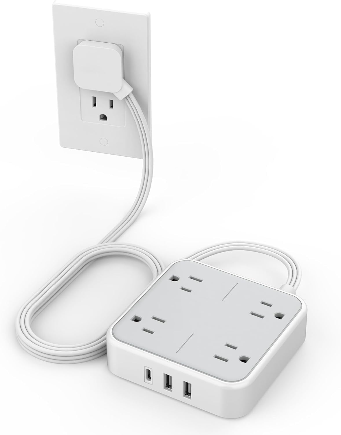 TESSAN Ultra Thin Extension Cord Power Strip with 3 USB (1 USB C Port ...