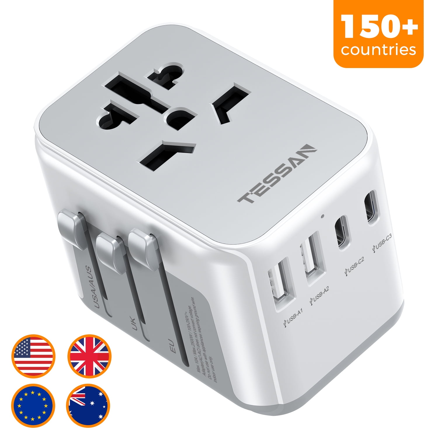 TESSAN Universal Travel Adapter, 3 USB C, 2 USB A, 5.6A Output ...