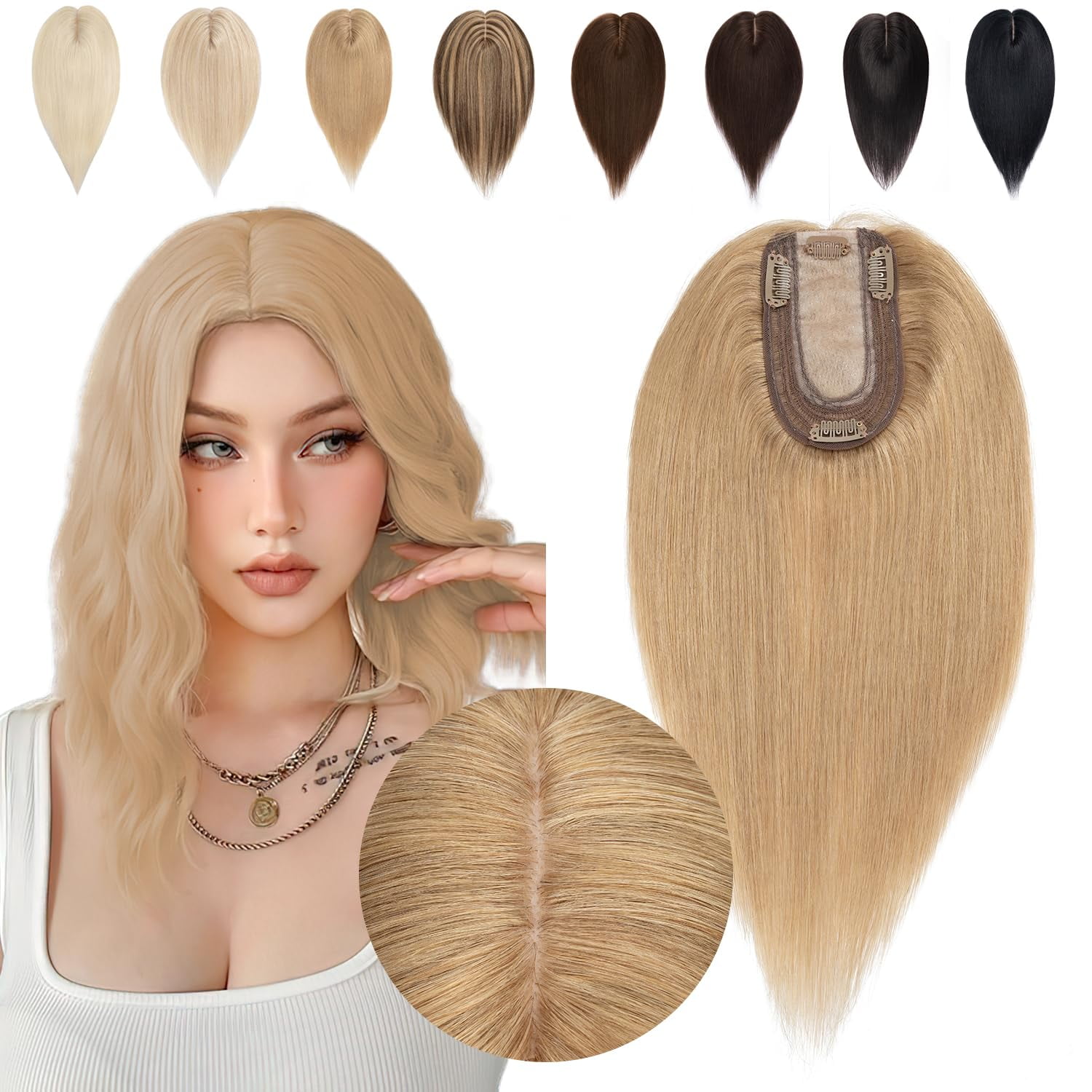 TESSHAIR Hair Topper for Women With Thinning Hair - 12 Inch Human Hair ...