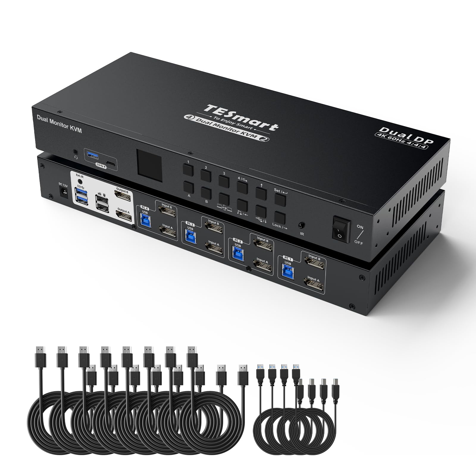 TESmart 4 Port KVM SSF20 Switch Dual Monitor DisplayPort, Support 4K ...